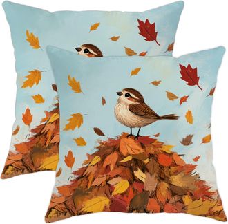 Generic Niedlicher Herbstsperling Sofakissenbezug Weich Dekokissen Komfort Kissenbezug F&uuml;r Schlafzimmer Bett B&uuml;ro 45X45Cm 2Er Set