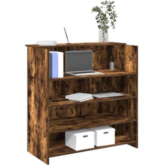 vidaXL Vidaxl - Bureau de r&eacute;ception ch&ecirc;ne fum&eacute; 100x50x103,5 cm - Bois ding&eacute;nierie - Comptoir int&eacute;gr&eacute; pour bureaux et halls - Capacit&eacute; 60 kg