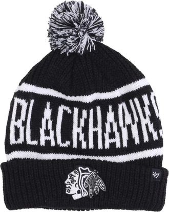 47 Brand Gerippte Winterm&uuml;tze mit Umschlag und Bommel - - Accessories - Herren - Schwarzk - ONE SIZE