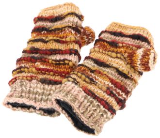 Guru Shop Handstulpen, Gestrickte Wollstulpen aus Nepal - Braun/mustard, Herren/Damen, Synthetisch