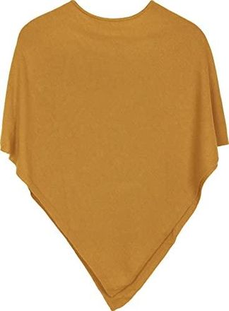 styleBREAKER 08010042 Poncho en maille fine pour femme, couleur unie, coupe légèrement asymétrique, sans manches, col rond, curry, taille unique
