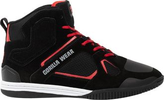 Gorilla Wear Bodybuilding Schuhe Troy High Tops - Schwarz/Rot - Sport Freizeit Alltag Training Workout Schnürsenkel mit Logo Bequem Extra Starker Halt für Herren, 