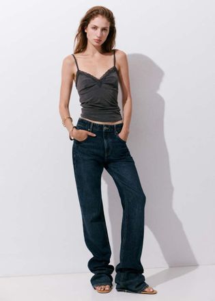Mango Top col V dentelle gris - Femme - XS - MANGO