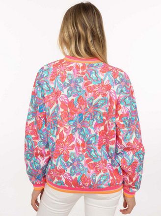 Zwillingsherz Hoodie Flower Sparkles Rundhals, gestreifte Neon-B&uuml;ndchen, florales Muster