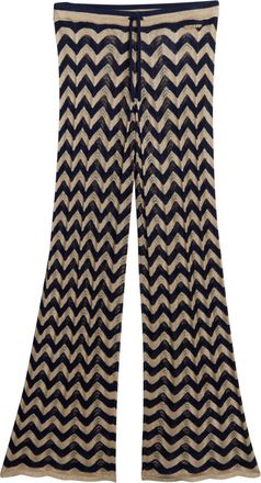 Superdry Damen Weite Strickhose mit Zickzackmuster Marineblau Gold Zickzack-Streifen 40