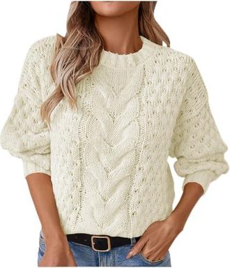 Generic Pull dhiver chaud en tricot à col rond et manches longues pour femme, pull doux, élégant, solide, rétro, pour lentraînement, le travail, le bureau, Bl