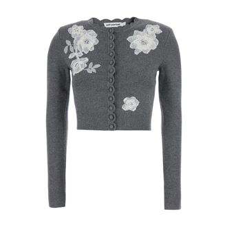 Self Portrait Strickjacke mit Spitzenkragen - - Knitwear - Damen - Grau - M