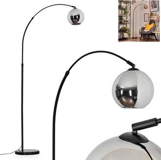 HOFSTEIN Stehleuchte Koyoto, Stehlampe aus Metall/Glas in Schwarz/Chrom/Rauch mit Marmorfu&szlig;, verstellbare Leuchte im Retro-Design (Schirm &Oslash; 20 cm), Fu&szlig;schalter