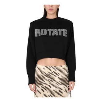 Rotate Rotate Birger Christensen, Femme, Sweatshirts et sweats &agrave; capuche, Noir, Taille: 38 FR Pull En Maille Ferme Avec Logo En Strass