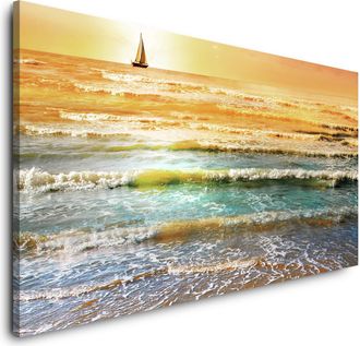 Paul Sinus Art Meer mit Wellen 120x 60cm Panorama Leinwand Bild XXL Format Wandbilder Wohnzimmer Wohnung Deko Kunstdrucke