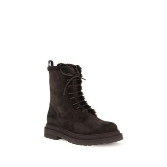 Brunello Cucinelli Lace-Up Calf Leather Boot - Black