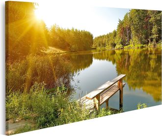 Islandburner Bild auf Leinwand Sommerlandschaft Waldsee Sonnenstrahlen Bilder Wandbilder Poster