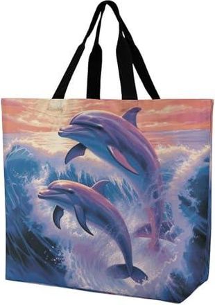 Generic LArt Des Dauphins Sac Fourre-Tout Imperm&eacute;able Tote Bag D&eacute;contract&eacute; Sac Courses Pour Gym Travail Universit&eacute;
