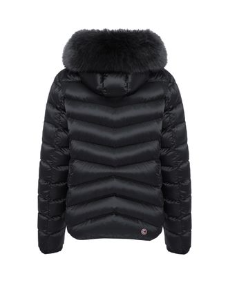 Colmar Womens Puffer Jacket Black Faux-Fur Hood