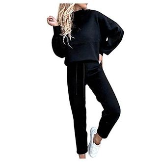Generic Pantalon court baggy pour femme, ensemble de mode d&eacute;contract&eacute;, col rond, manches longues, design d&eacute;pissure doux, chemisier en peluche, pantalon costum
