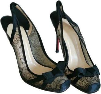 Generic YUJIEBB Style Dentelle Maille Bout Carr&eacute; Femmes Talon Mode Talons Dos Vide Bouche Peu Profonde Noeud Noir Sexy Fine Talon Chaussure, Talon de 8 &agrave; 5 cm