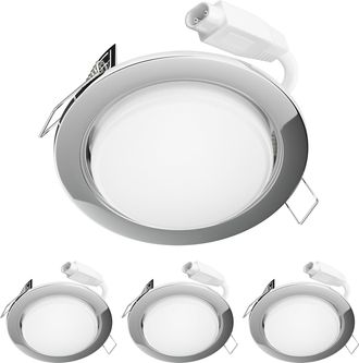 LEDs Com LED Decken-Einbaustrahler RUBA chrom je 644lm weiß 3-Stufen Dimmen ohne Dimmer rund flach 107mm Ø Lochkreis ca. 83-100mm Ø 4er Set