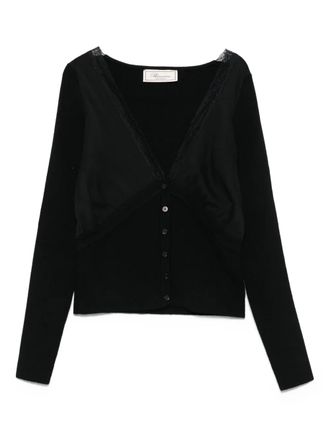 Blumarine cardigan à empiècement en dentelle - Noir