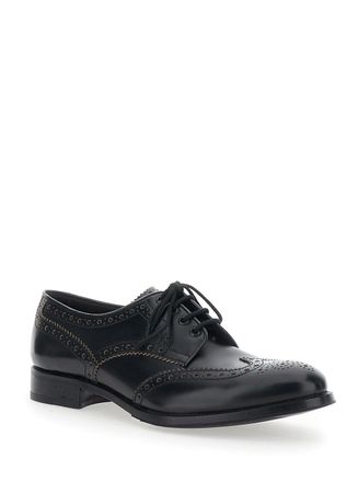 Lidfort Mens Leather Shoes Coda Di Rondine Black Lace-Up Flat