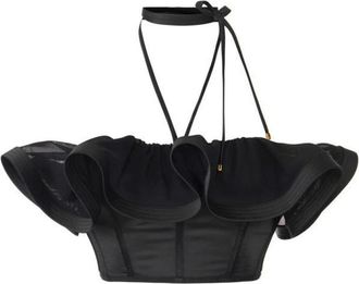 Elisabetta Franchi Femme, Tops, Noir, Taille: 36 FR Top en satin avec maxi volant