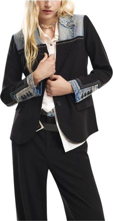 Desigual Femme, Vestes, Noir, Taille: 44 FR Blazer Boutonn&eacute; Col Revers V