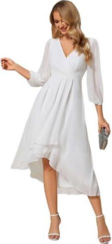 Ever-pretty Robe de Soirée Femme A Line High Low Col V Manches Longues ...