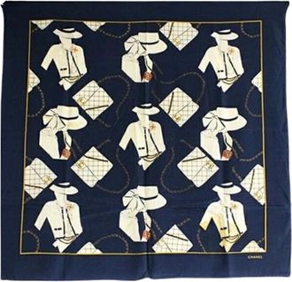 Chanel Pre-owned Vintage Silk Scarf - Femme - Pre-owned - Bleu - Taille: ONE Size