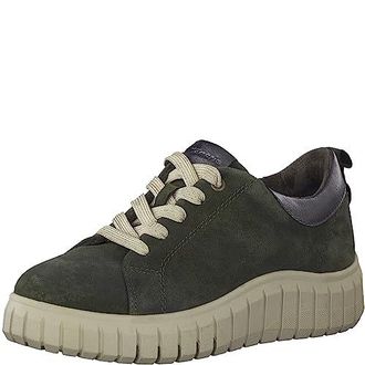 Tamaris Comfort baskets femme plates cuir confort fit, Khaki Suede, 40 EU