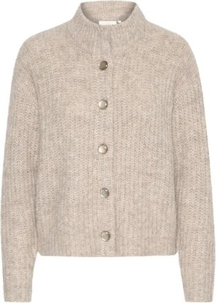 Kaffe Femme, Pulls, Beige, Taille: 42 FR Cardigan en Tricot &agrave; Col Haut avec Boutons