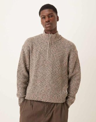 Abercrombie & Fitch Gemütlicher Strickpullover in Braun mit kurzem Reißverschluss-Brown