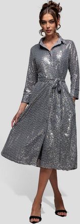 Goddiva Midikleid Sequin Skater Shirt Dress Knielang, V-Ausschnitt, Seitentaschen