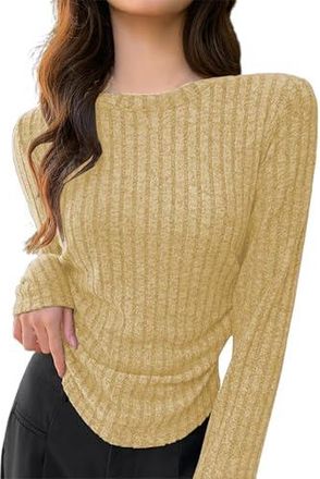 Generic Pull Thermique Femme Col Haut Montant Hauts Tissu Extensible Pulls Motif Côtelé Tops Vêtement Superposé sous-vêtements Léger Confortable pour Activité