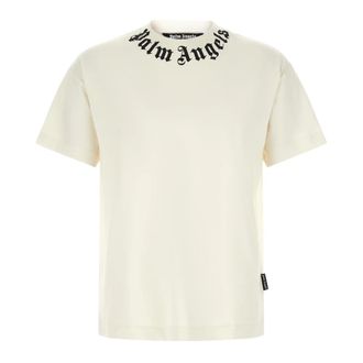 Palm Angels Neck Logo T-Shirt - - Tops - Herren - Wei&szlig; - 2XS
