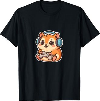 Hello Kitty Gaming Hamster mit Headset und Controller im Comic Stil Art T-Shirt