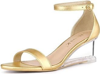 Allegra K Sandales à talons compensés à bride cheville pour femmes Or 40