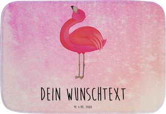 Mr. & Mrs. Panda Personalisierte Badematte Flamingo Stolz - Geschenke, Tochter, Schwester, Bad Teppich, Freundin, Mama, Badtextilien, Badvorleger Schwarz Mit Wunschtex