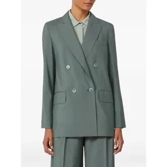 Max Mara Womens Blazer Albata Double-Breasted Wool-Silk Green Virgin Wool Blazers Jacket