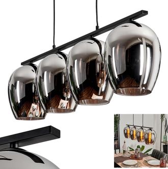 HOFSTEIN Pendelleuchte Vevino, H&auml;ngeleuchte aus Metall/Glas in Schwarz/Chromfarben, Leuchte im Vintage/Retro Design, Schirme aus Glas (&Oslash; 20 cm), 4-flammig, H&ouml;h