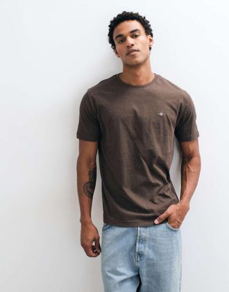 GANT T-Shirt mit Wappenlogo, Regular Fit, in Braun