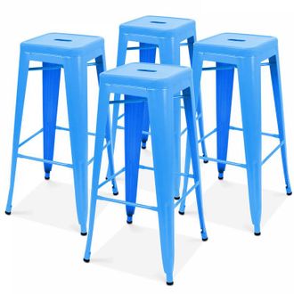 Oviala Oviala - Lot de 4 tabourets de bar en acier bleu mat