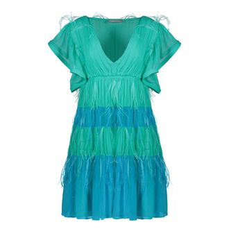 Alberta Ferretti V-Ausschnitt Plissiertes Kleid - - Dresses - Damen - Gr&uuml;n - S