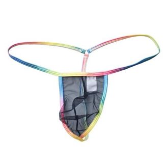 Generic String Homme sous Vetement Homme Sexy Érotique Jockstrap String Mesh Transparent avec Ceinture Colorée Arc en Ciel sous Vêtement Sexy Confortable pour
