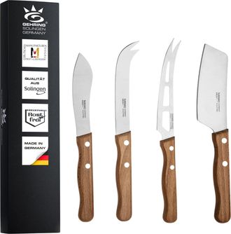 Gehring | Solingen K&auml;semesser Set 4tlg. LOOK, K&auml;seschneider mit Buchenholzgriff, f&uuml;r Hartk&auml;se, Weichk&auml;se, Streichk&auml;se, mit K&auml;sebeil, Besteck