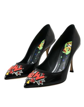Dolce & Gabbana Womens Graphic Patch-Embellished Leather Pump Black