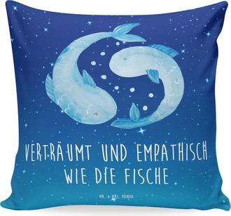 Mr. & Mrs. Panda Zierkissen Sternzeichen Fische - Geschenk, Sofakissen, Geschenk Februar, Kopfkissen 40x40, Horoskop, Dekokissen 40x40, Fische