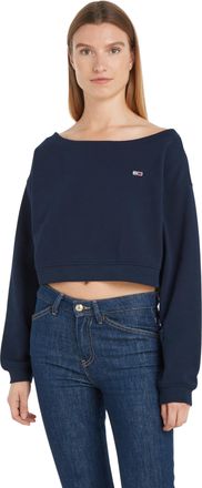 Tommy Jeans Damen Sweatshirt Off Shoulder U-Boot-Ausschnitt, Blau (Dark Night Navy), S