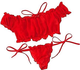 Generic Ensemble sous Vetement Femme Ensemble Lingerie Confortable Classique Ensemble Sexy avec Anneaux - Dentelle Fine Et Jarretelles pour Saint-Valentin