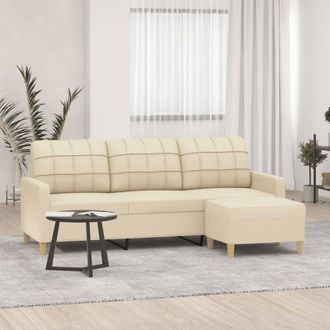 vidaXL 3-Sitzer-Sofa mit Hocker Creme 180 cm Stoff - Vidaxl