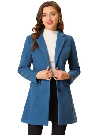 Allegra K Lange Winterjacke f&uuml;r Damen, einreihiger langer Mantel, Cabanjacke, dusty blue, M