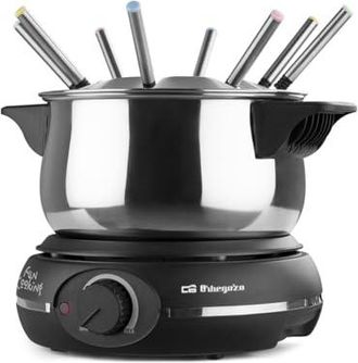 Orbegozo FDR 14 Elektro-Fondue für 8 Personen, 1,4 Liter, Käse, Schokolade und Fleisch, Temperaturregler, Spritzschutz, Abnehmbarer Kochtopf, Edelstahl, 1500 W